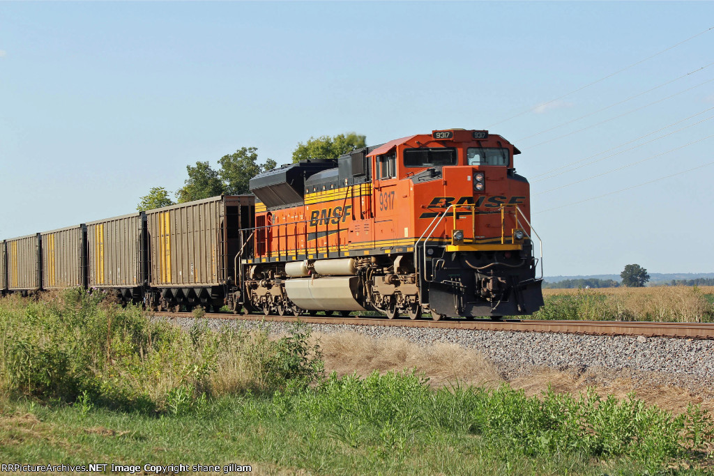 BNSF 9317 works dpu today on this empty coal.